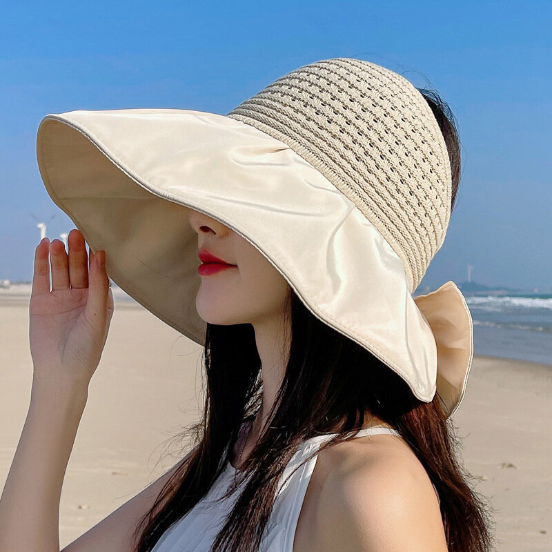 Шляпа женская летняя защита от солнца черная пластиковая шляпа от солнца с большими полями анти-УФ-защита лица пустой верхний солнцезащитный козырек для отдыха на открытом воздухе универсальный