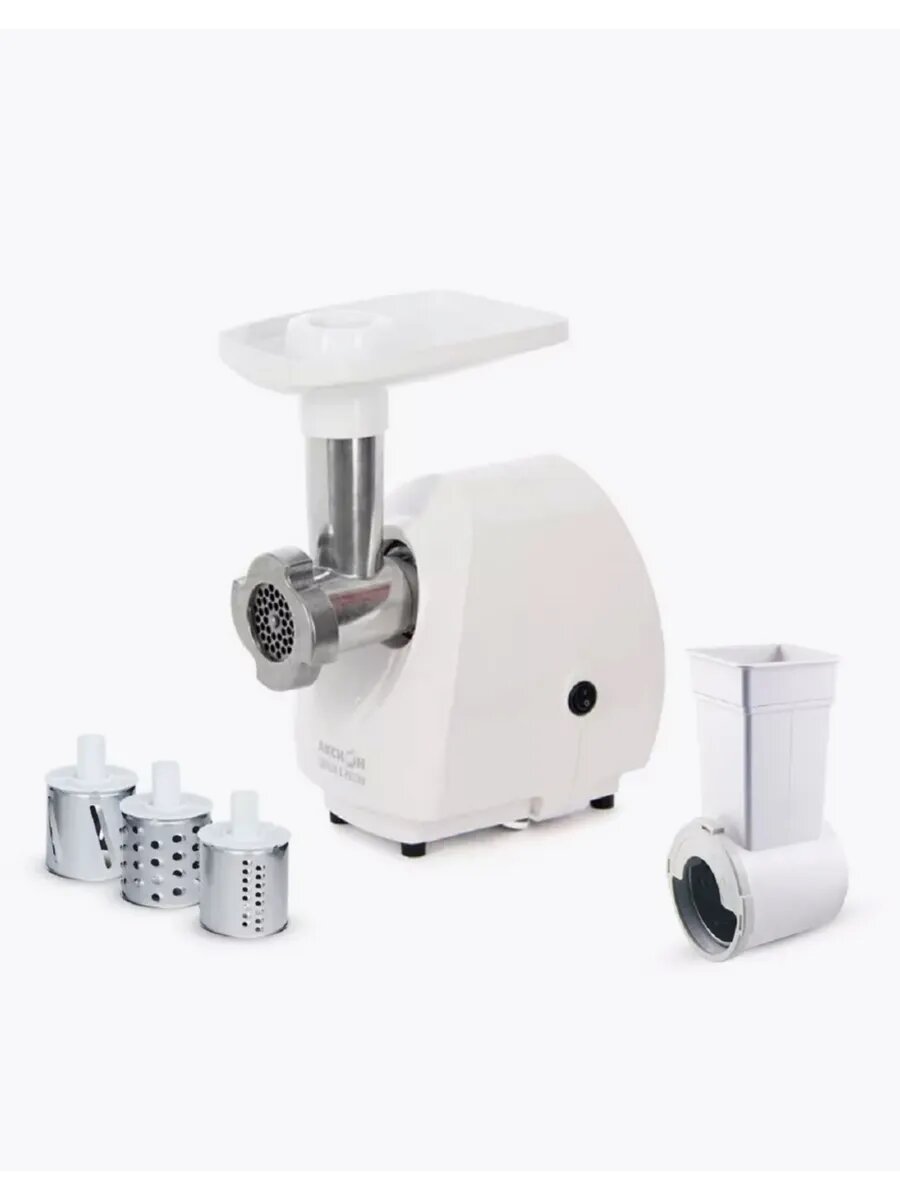 Мясорубка Аксион М 25.03 белый, 2 диска для фарша, насадка для шинковки