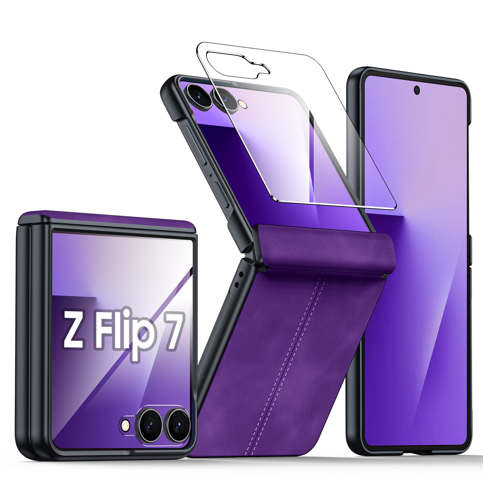 Чехол для Samsung Galaxy Z Flip7 / Самсунг Галакси Z Flip 7, soft touch, накладка, искусственная кожа, поликарбонат (PC), защита камеры, ударопрочный, усиленные углы, Samsung, Samsung Galaxy Z Flip7 ,
