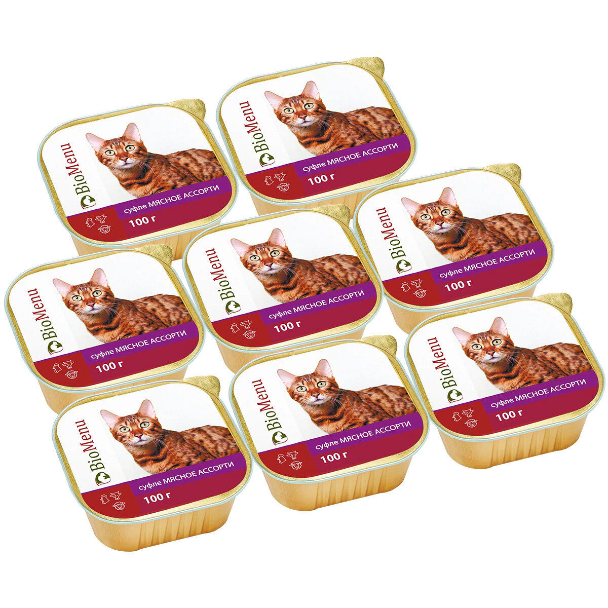 Корм влажный Biomenu для взрослых кошек, суфле с мясным ассорти, 100 г х 8 шт