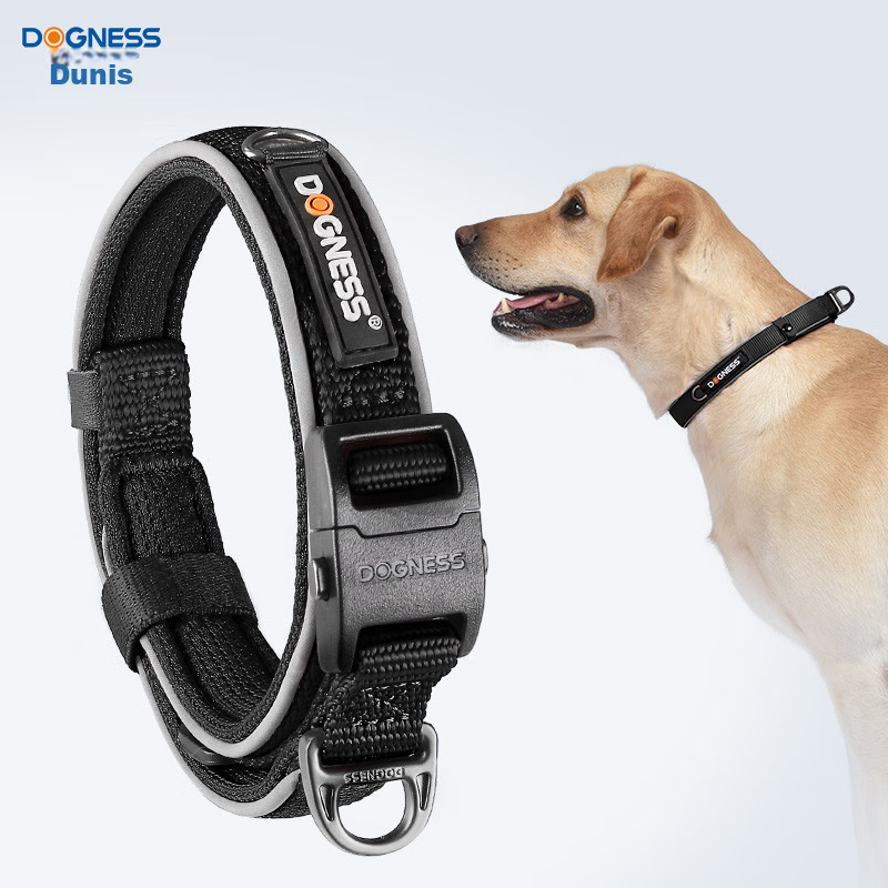 DOGNESS Dog Leash, Walking Rope, Dog Chain, Collar for Medium And Large Dogs, Suitable for Labrador, Corgi, Golden Retriever, Border Collie, Black, Size L
