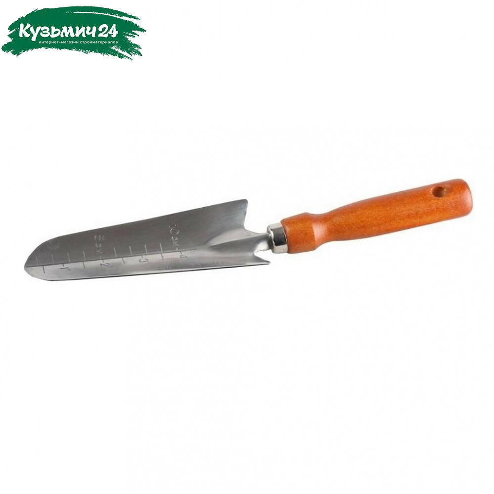 Совок садовый Grinda 8-421113, узкий, нержавеющая сталь, деревянная ручка, длина 290 мм