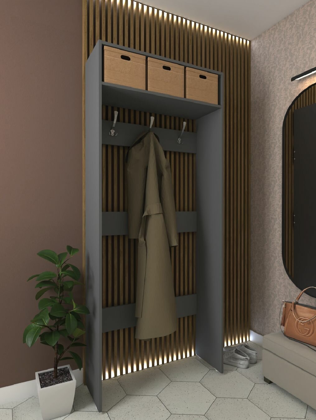 Шкаф в прихожую открытый Графит