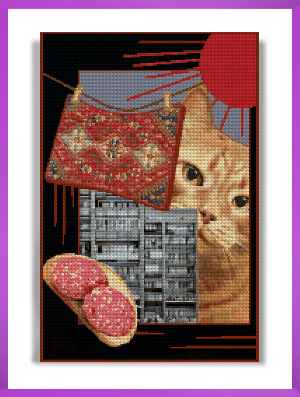 Алмазная мозаика на подрамнике - вышивка - Кот и ностальгия 40 х 60 см