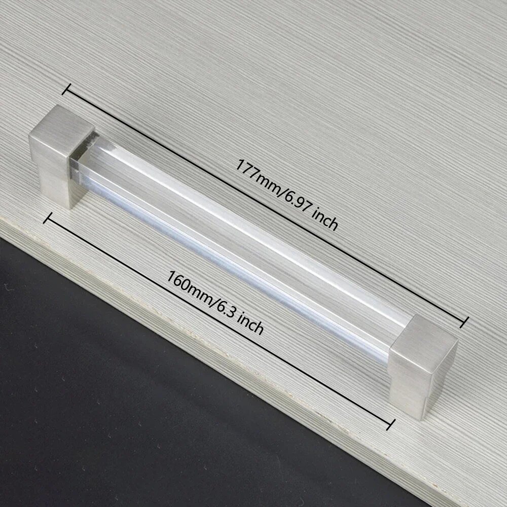 Квадратные акриловые ручки для ящиков, дверные ручки шкафов, прозрачные акриловые ручки для кухни, уникальные ручки для ванной комнаты, ручки для комода из оргстекла 1 Pieces, Brushed Nickel-160mm