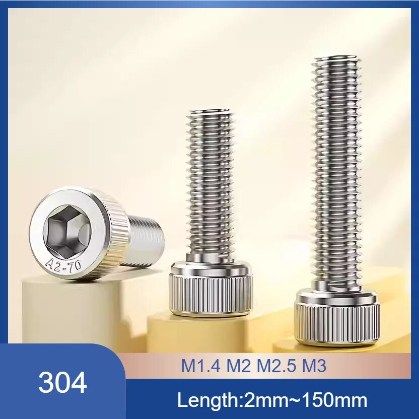 Винты с головкой под торцевой ключ из нержавеющей стали 304, болты с шестигранной головкой цилиндра, удлиненные винты с чашечной головкой M1.4 M1.6 M2 M3 M4