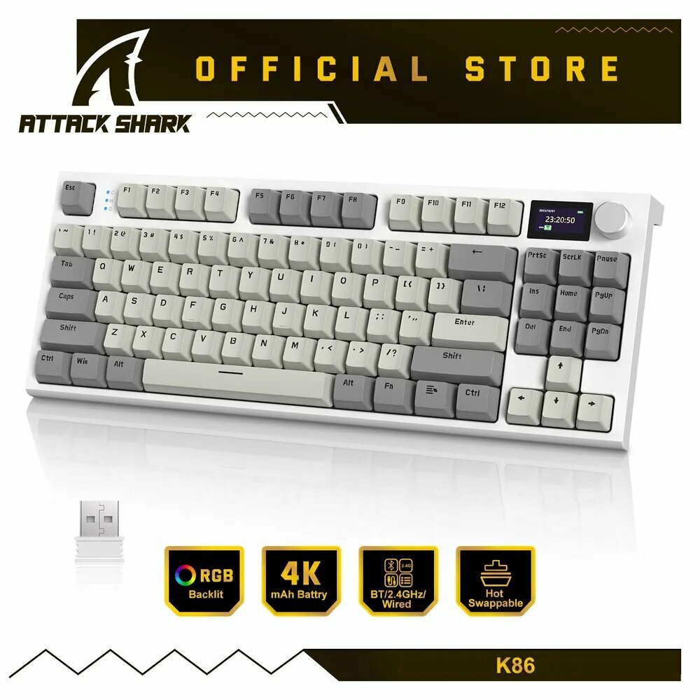 ATTACK SHARK Игровая клавиатура проводная K86, (Attack Shark), Английская раскладка, серый
