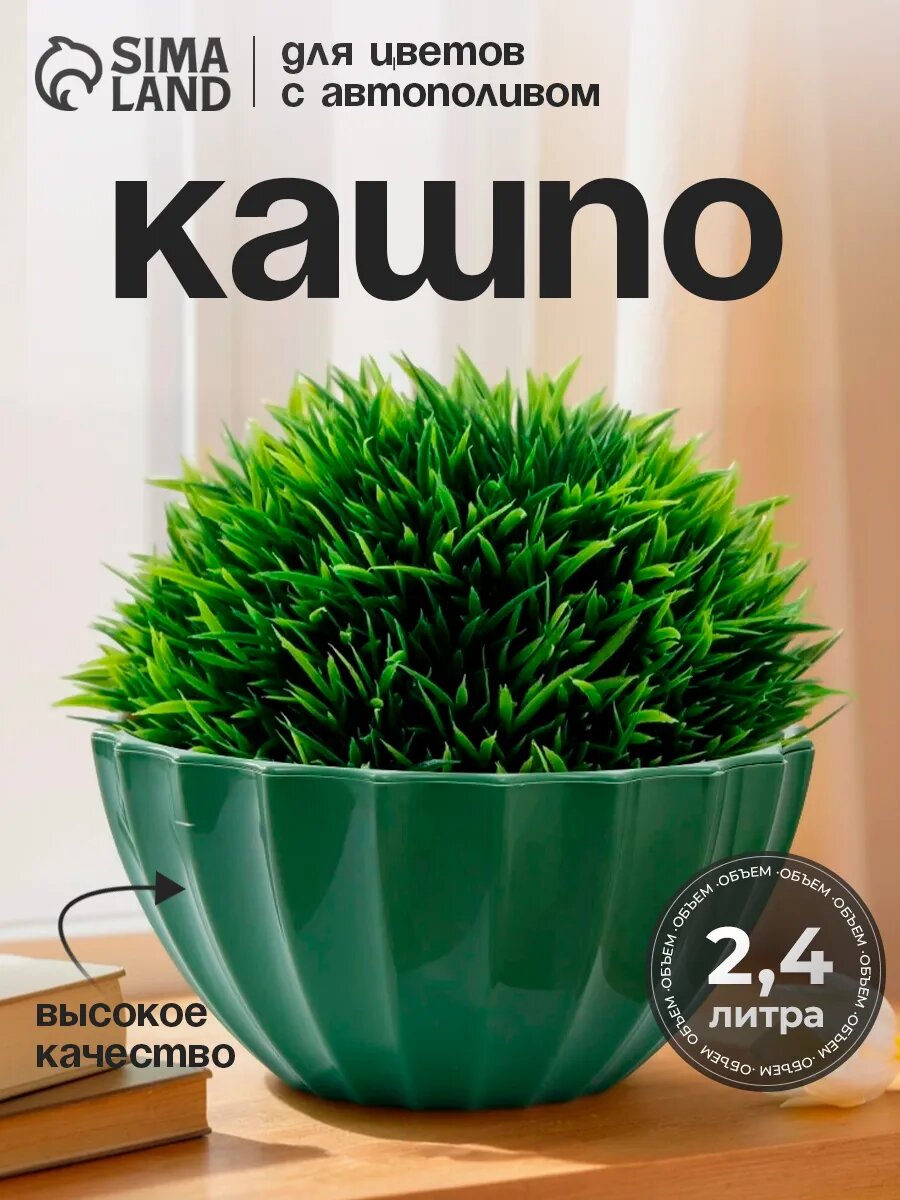 Кашпо для цветов с автополивом «Ракушка», 2,4 л, d=22см, h=10,5 см, зелёное