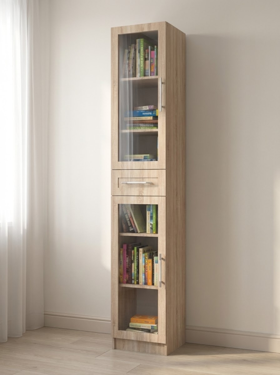 Шкаф-пенал книжный Вита 1-7 с 1 ящиком и 2 дверцами, ШхГхВ: 34х38х210 см, дуб сонома