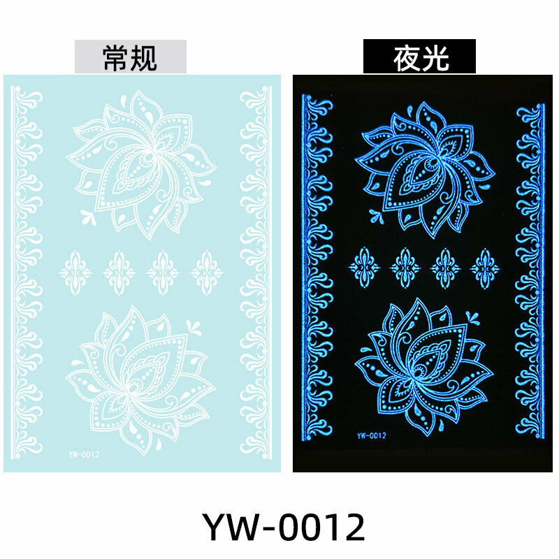 Тату-наклейки YW-0012, светящиеся, из хны, кружевные, 110x153мм