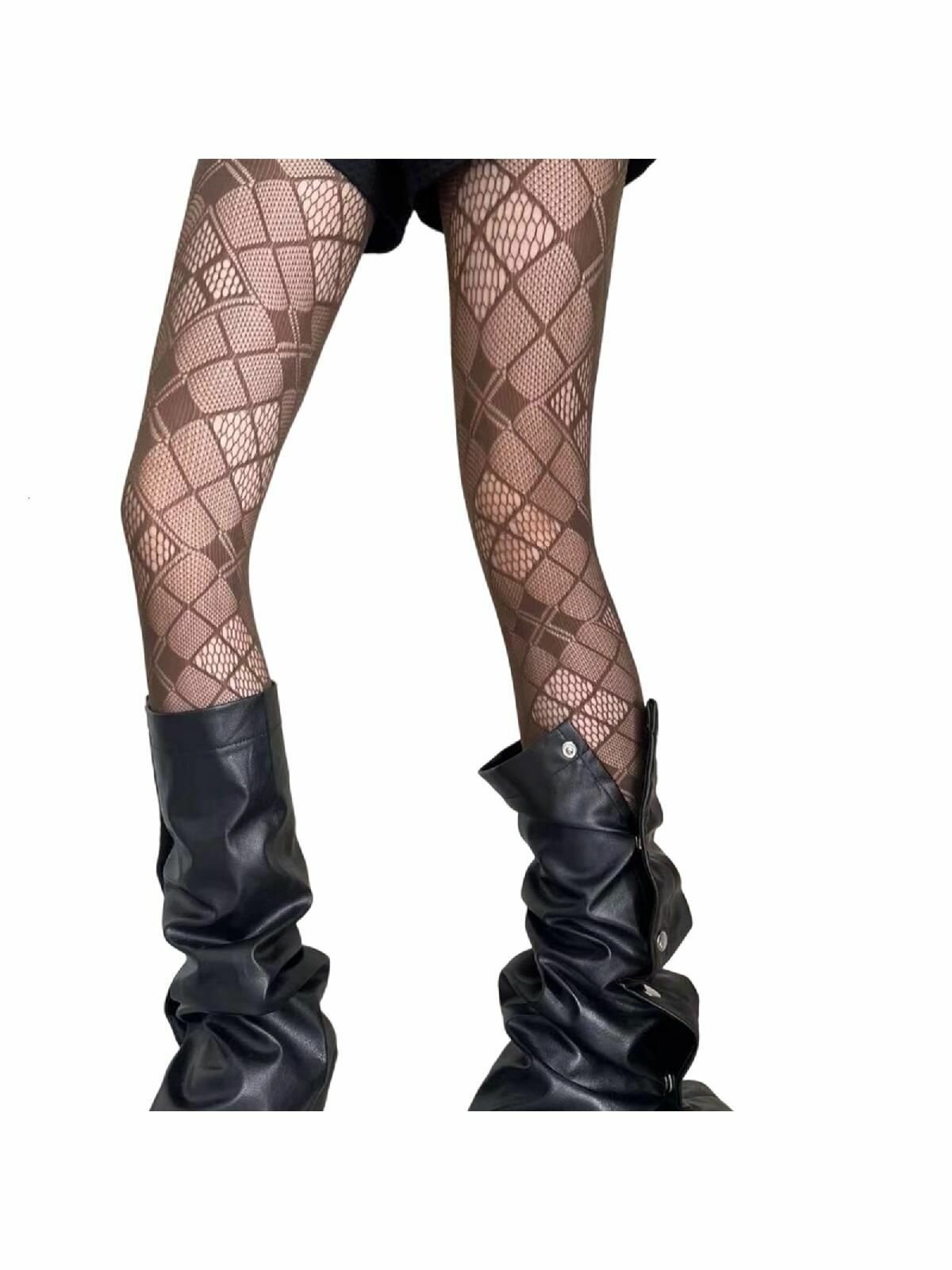 Клетчатые кружевные колготки, Кофейный цвет