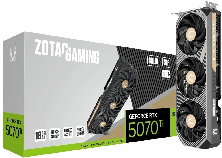 Видеокарта Zotac GeForce RTX 5070 TI SOLID SFF 16Gb 256bit GDDR7 ZT-B50710D3-10P, Black Ret