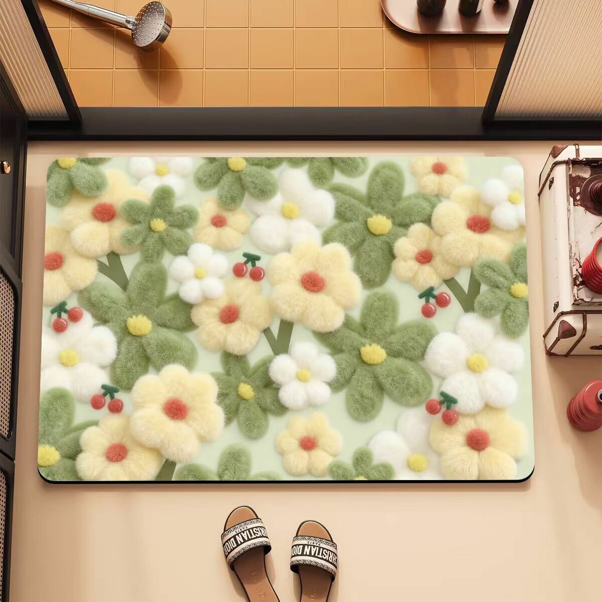 Свежий и нежный коврик для ванной, туалетный коврик, придверный коврик для ванной с объемным цветочным рисунком из диатомитовой земли.