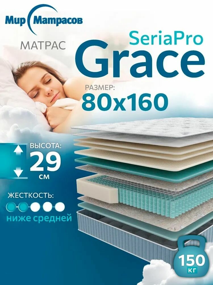 Матрас детский 160х80 см Seria Pro Grace, Независимые пружины