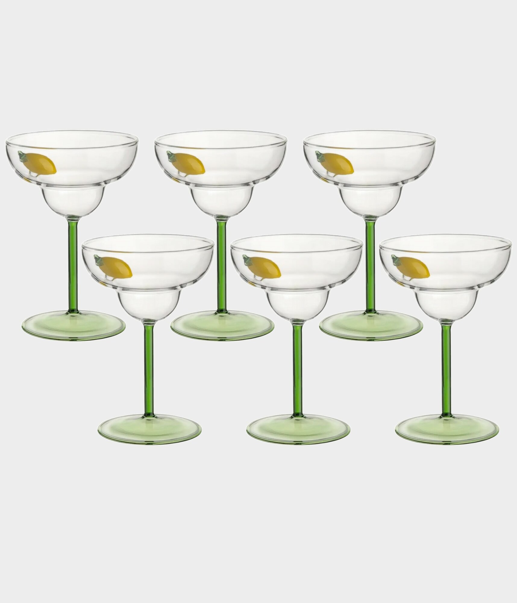 Набор 6 бокалов-креманок для шампанского, 260 мл, стекло, зеленая ножка, Лимон, Lemon (Anna Lafarg)