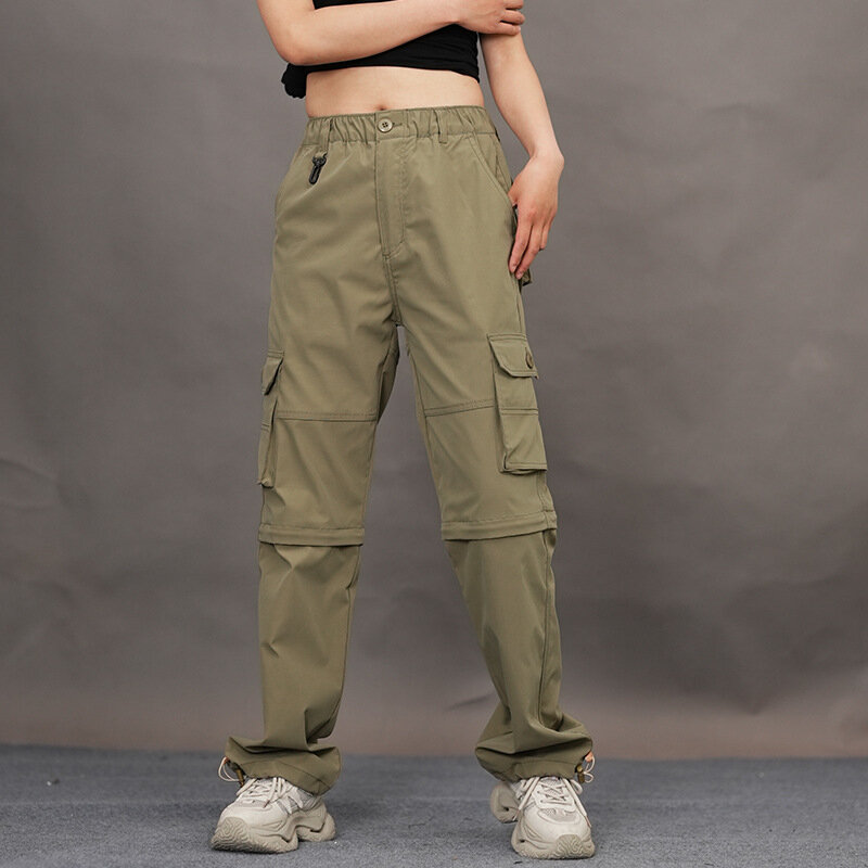 Уличные быстросохнущие брюки, летние тонкие функциональные карго для женщин, многофункциональные брюки с несколькими карманами, съемные горные стильные эластичные брюки для походов для мужчин и женщин