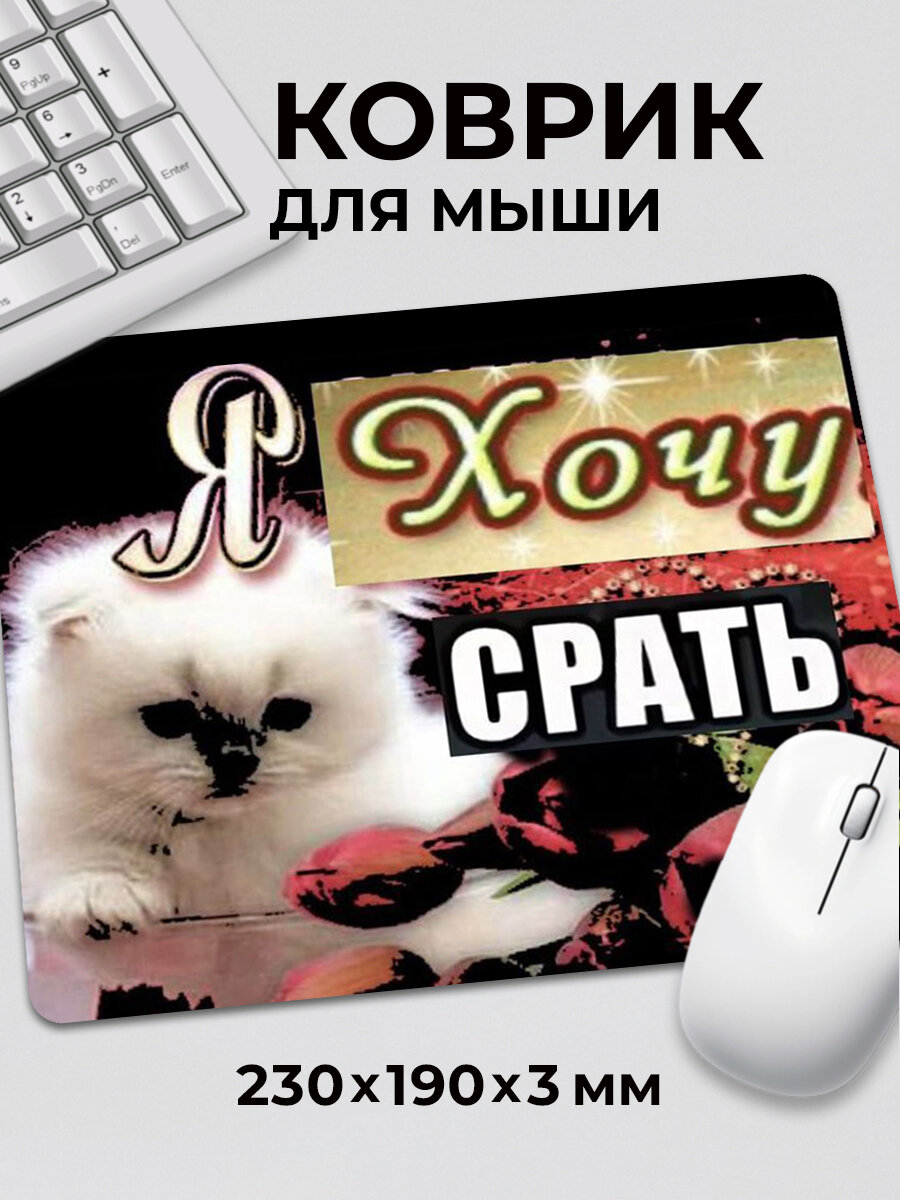 Коврик для мышки с приколом мем Котик сидит в цветах Я хочу