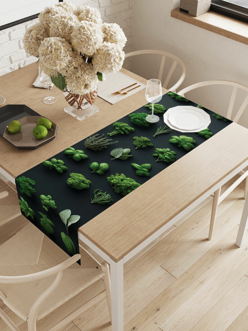 Дорожка водоотталкивающая на стол "Зеленая стена" 145х40 см, JoyArty