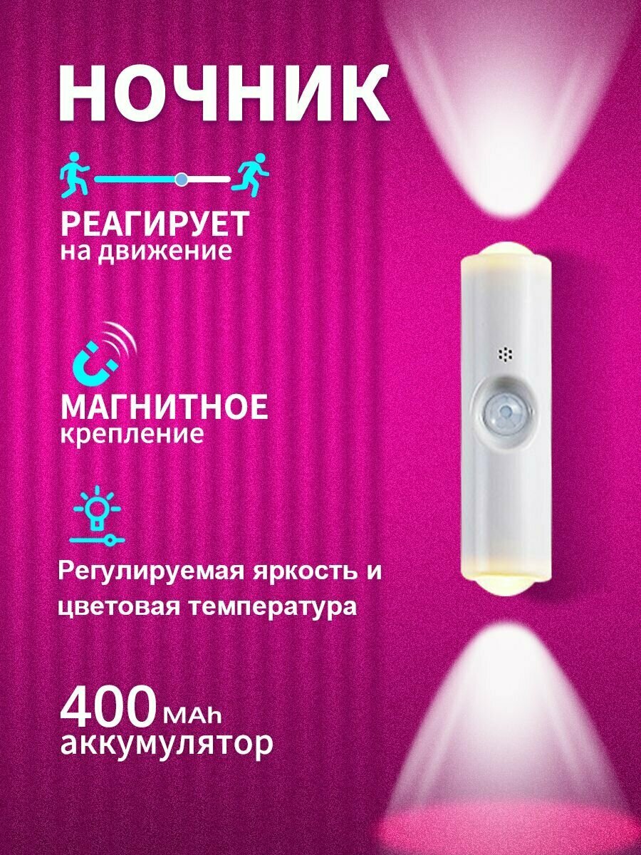 Ночник Интеллектуальный датчик, Встроенный аккумулятор, перезаряжаемый