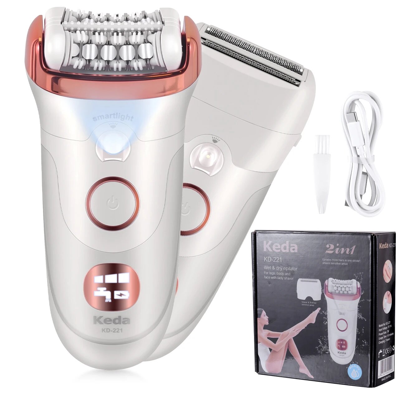 Эпилятор Keda KD-221 белый для тела и лица
