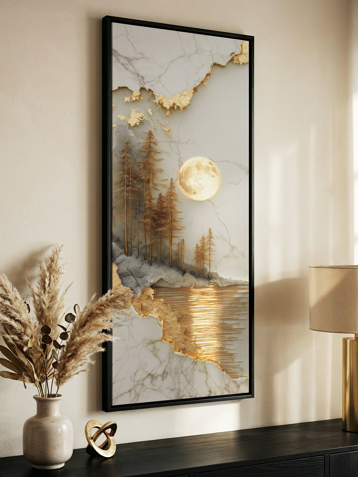 Картина Postermarket в тёмной раме " Закат" на холсте с подрамником 45 х 115 см