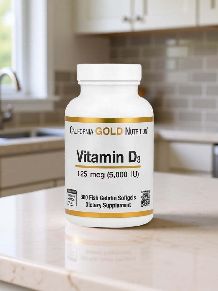 Витамин D3, Д3 125 мкг (5000 МЕ), 360 капсул из рыбьего желатина, California Gold Nutrition