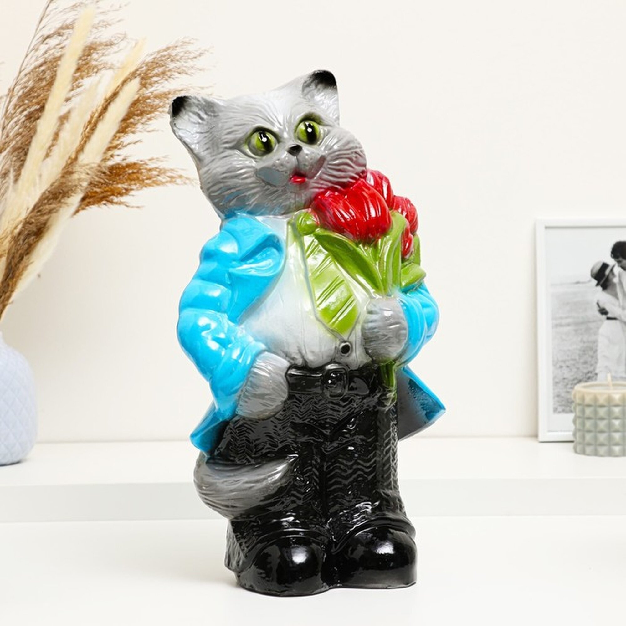 Копилка Хорошие сувениры "Кот большой с тюльпанами", гипс, 20x23x41 см
