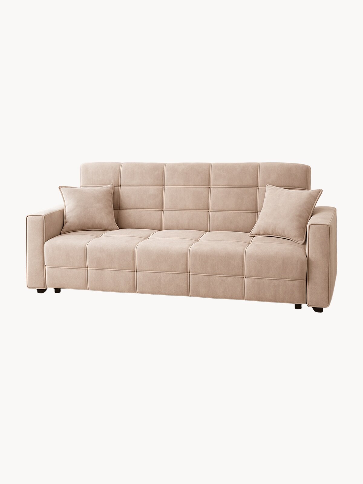 Диван еврокнижка в бежевом велюре, раскладной, наполнение блок независимых пружин