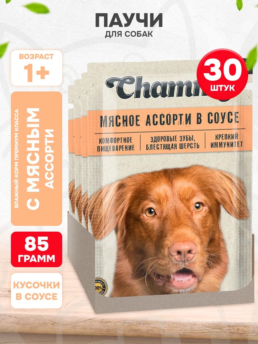 Корм влажный Chammy для взрослых собак, мясное ассорти в соусе, 85 г 30 шт