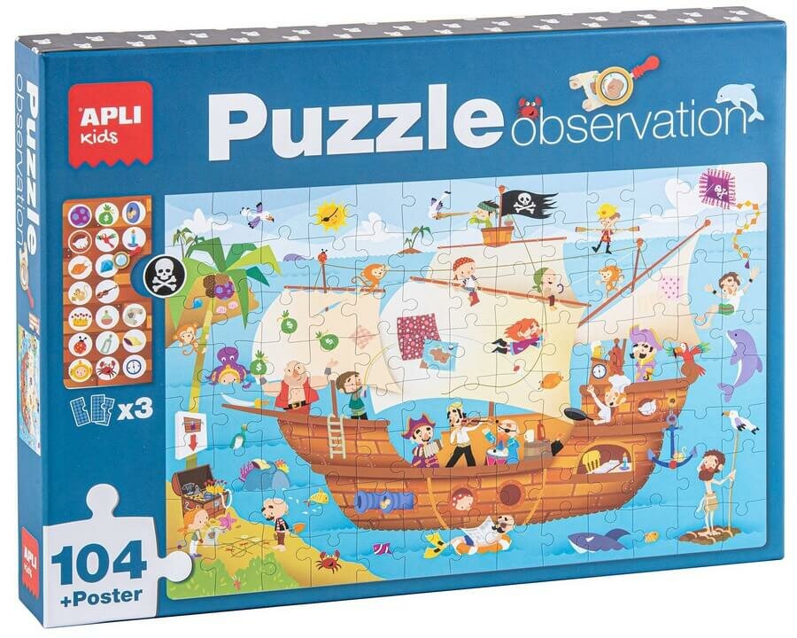 Большой пазл «Пиратский корабль», постер и три карточки для развития внимательности