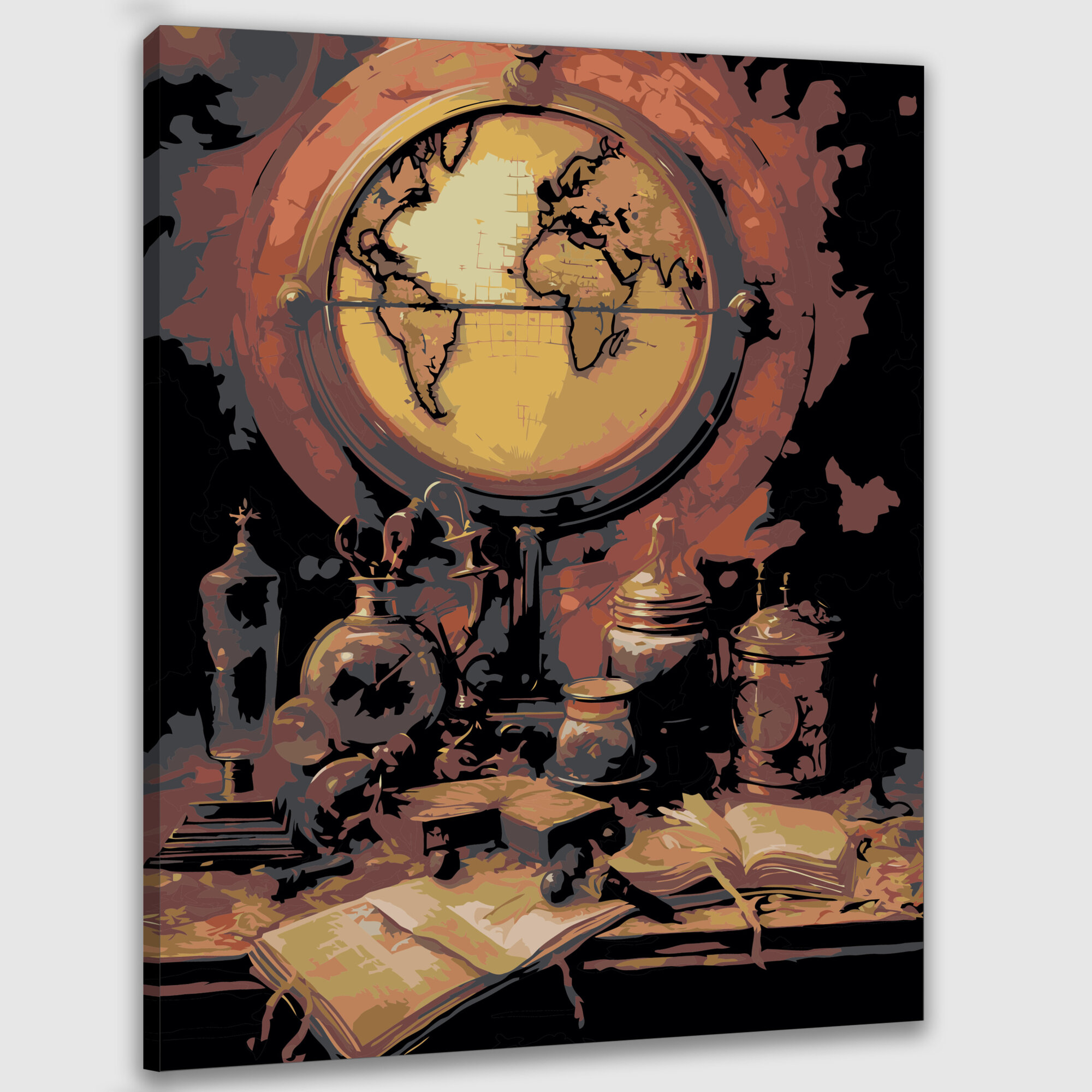 Картина по номерам 40x50 см, картина маслом, старинная карта мира, землистые тона, замысловатые детали, исследование