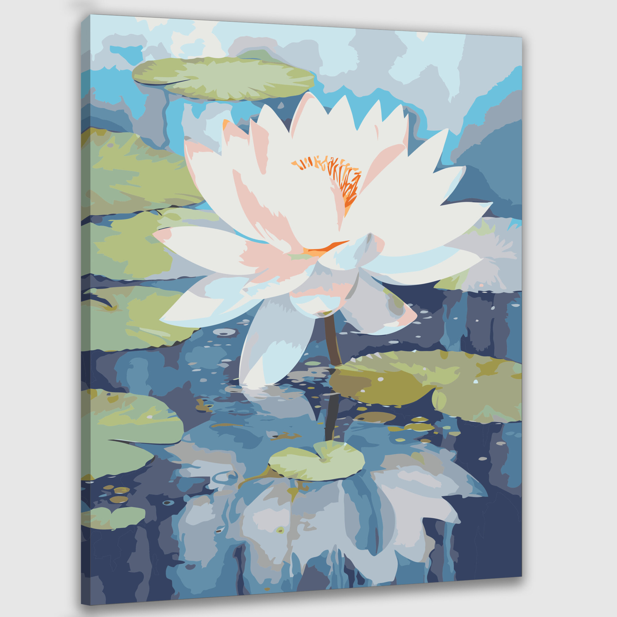 Картина по номерам 40x50 см, акварельная картина, Будда, закрытые глаза, улыбка, лепестки лотоса, водный бассейн