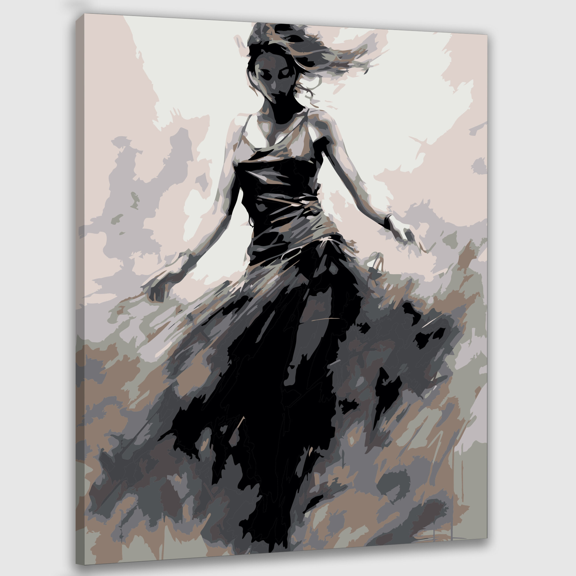 Картина по номерам 40x50 см, набросок, уголь, грациозные движения, девушка, танец, краски, оттенки, текстуры, энергия