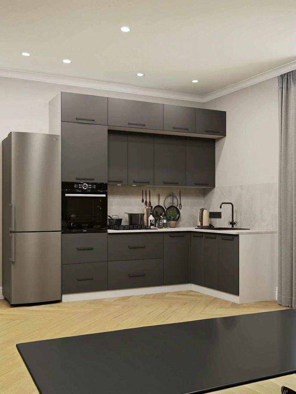 Модульная кухня угловая ЛДСП 2,4х1,6м графит со столешницей для дома и дачи