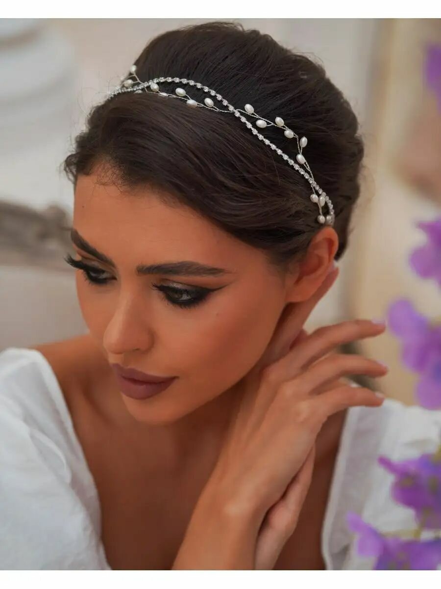 Диадема LUMINA свадебная, бижутерный сплав/пластик, серебристая, 12 г, 1 шт