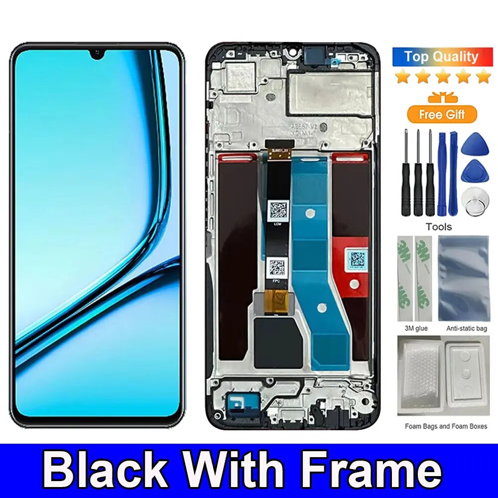 ЖК-дисплей для Realme Note 50, сенсорный датчик Pantalla, цифровая сборка для Realme Note 50 RMX3834, замена экрана Black With Frame
