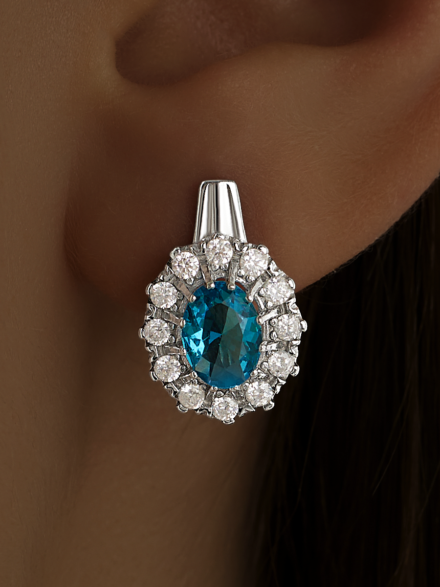 Серьги, серебро, 925 проба, родирование, топаз, фианит