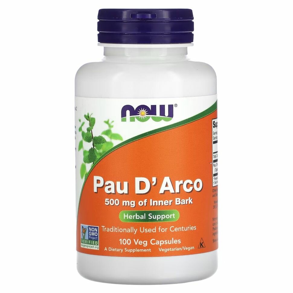 NOW Pau D'Arco 500mg 100caps / НАУ Пау Де Арко, Кора Муравьиного Дерева 500 мг 100 капсул