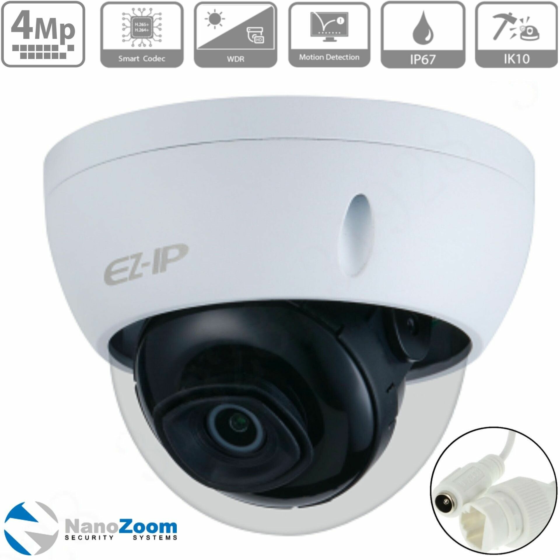 EZ-IP EZ-IPC-D3B41P-0280B 4Мп 2,8 мм - камера видеонаблюдения IP уличная, цифровая купольная антивандальная IP-видеокамера для улицы и помещений с ИК подсветкой 2688x1520, CMOS 1/3"