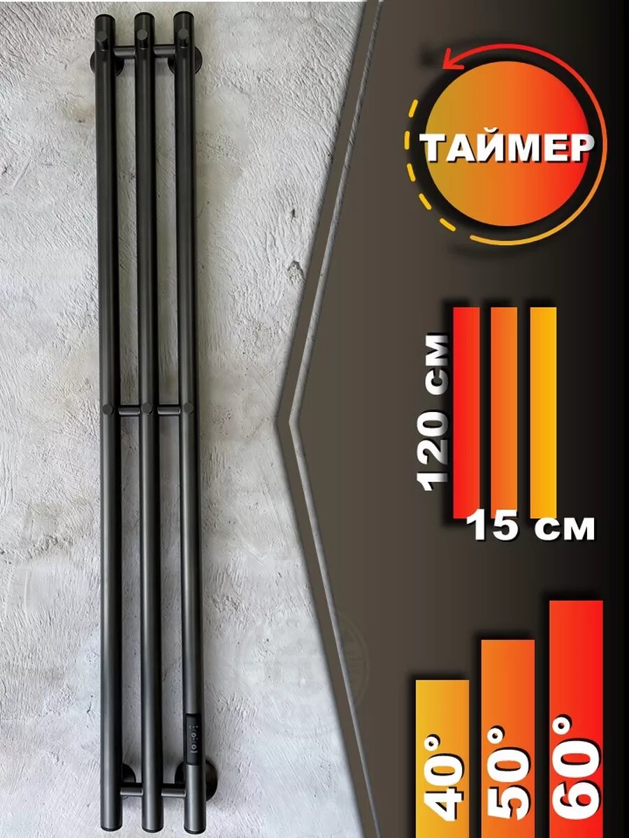 Полотенцесушитель Маргроид Inaro, электрический, вертикальный, с таймером, с терморегулятором, цвет графит