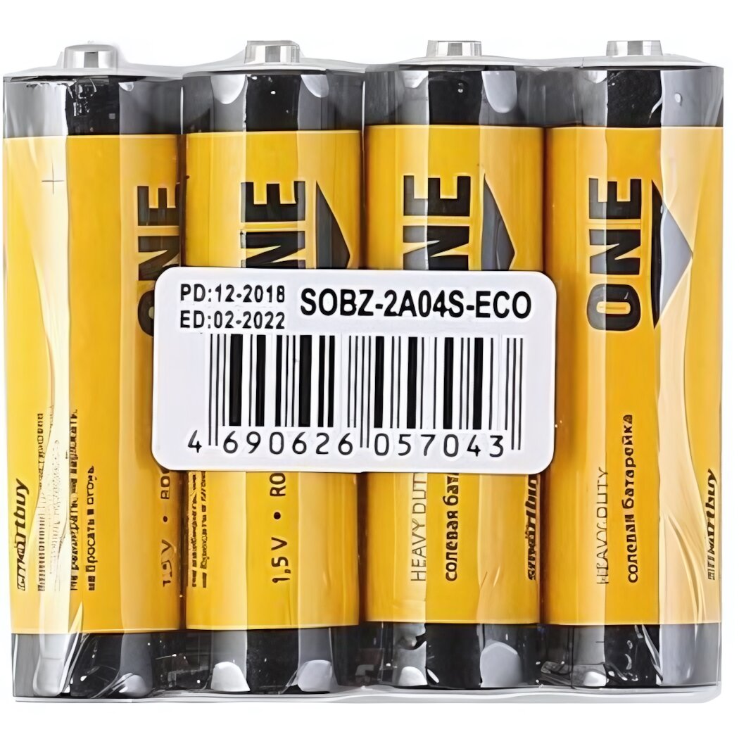 Батарейка R6 SmartBuy, 1,5 В, 4 шт, супер долговечность, черный/красный