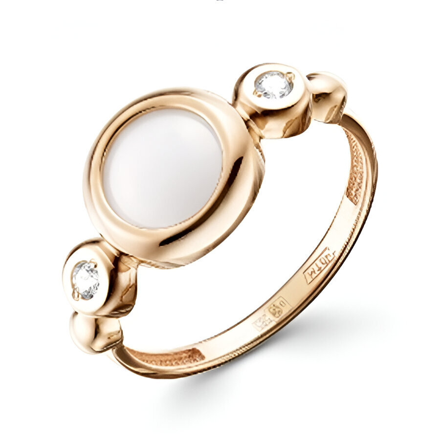 Кольцо наборное, красное золото, 585 проба, гравировка, фианит, керамика