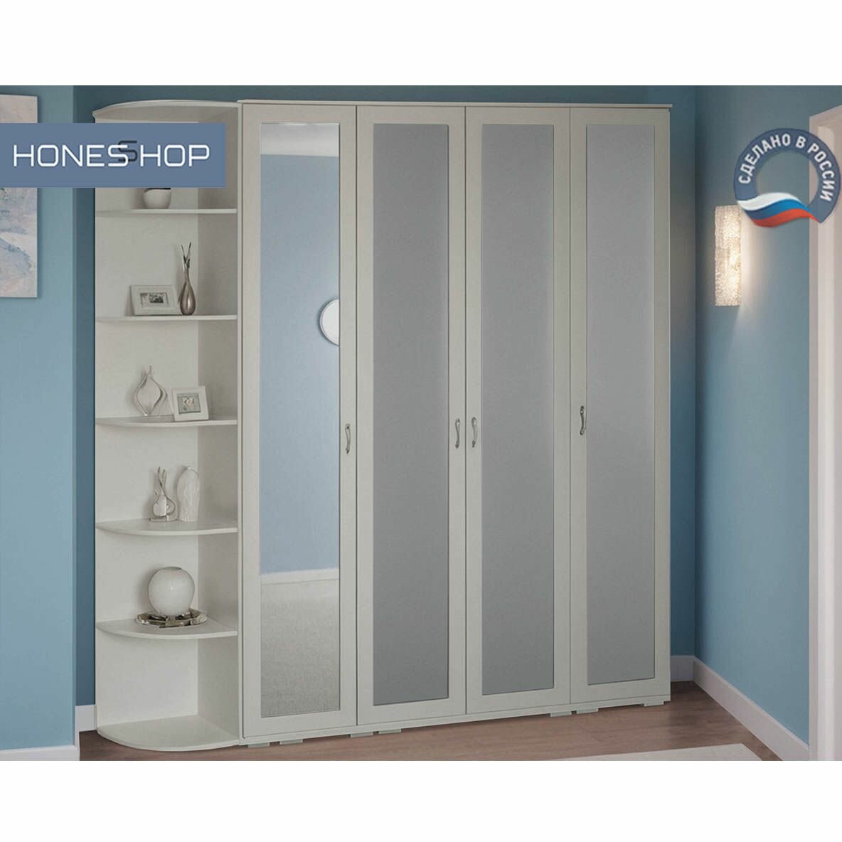 Шкаф распашной Артея ЛДСП корпус белый/фасад платина, 210х45х220