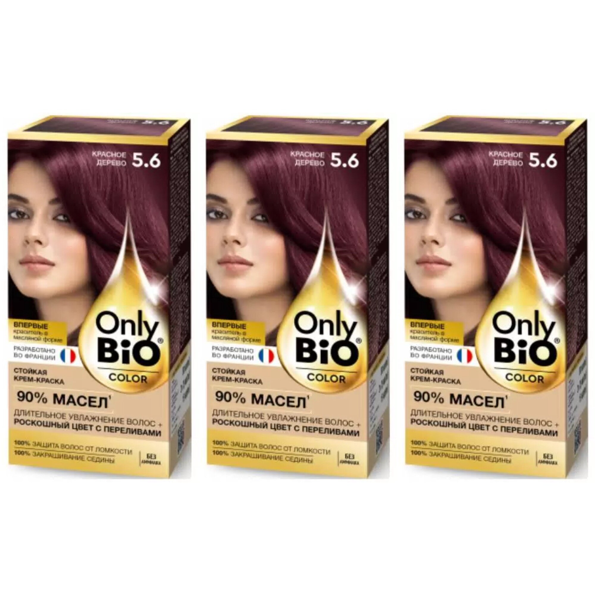 Краска для волос фитокосметик, Кремовая, стойкая, Only Bio color, тон 5.6 Красное дерево, 115 мл, 3 шт