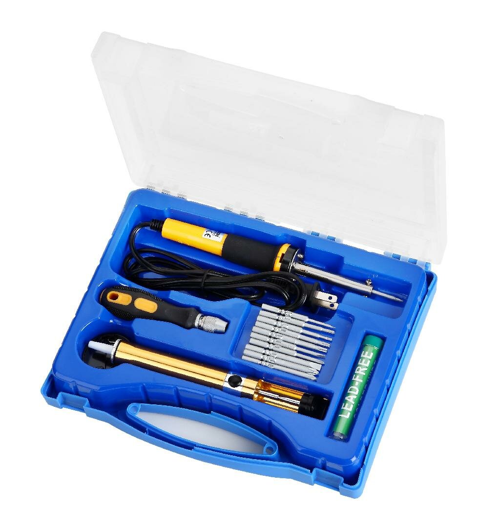 Набор для пайки ZHONGDI ZD-921A, паяльник, отвертка с битами, олово, оловоотсос