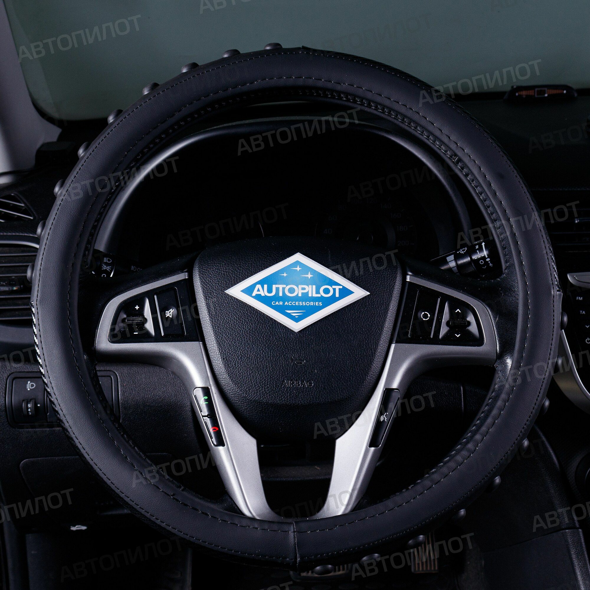 Оплетка на руль Renault / Рено Arkana , Duster , Kaptur , Logan , Megane и др, Черный, Чехол на руль 37 - 39 см