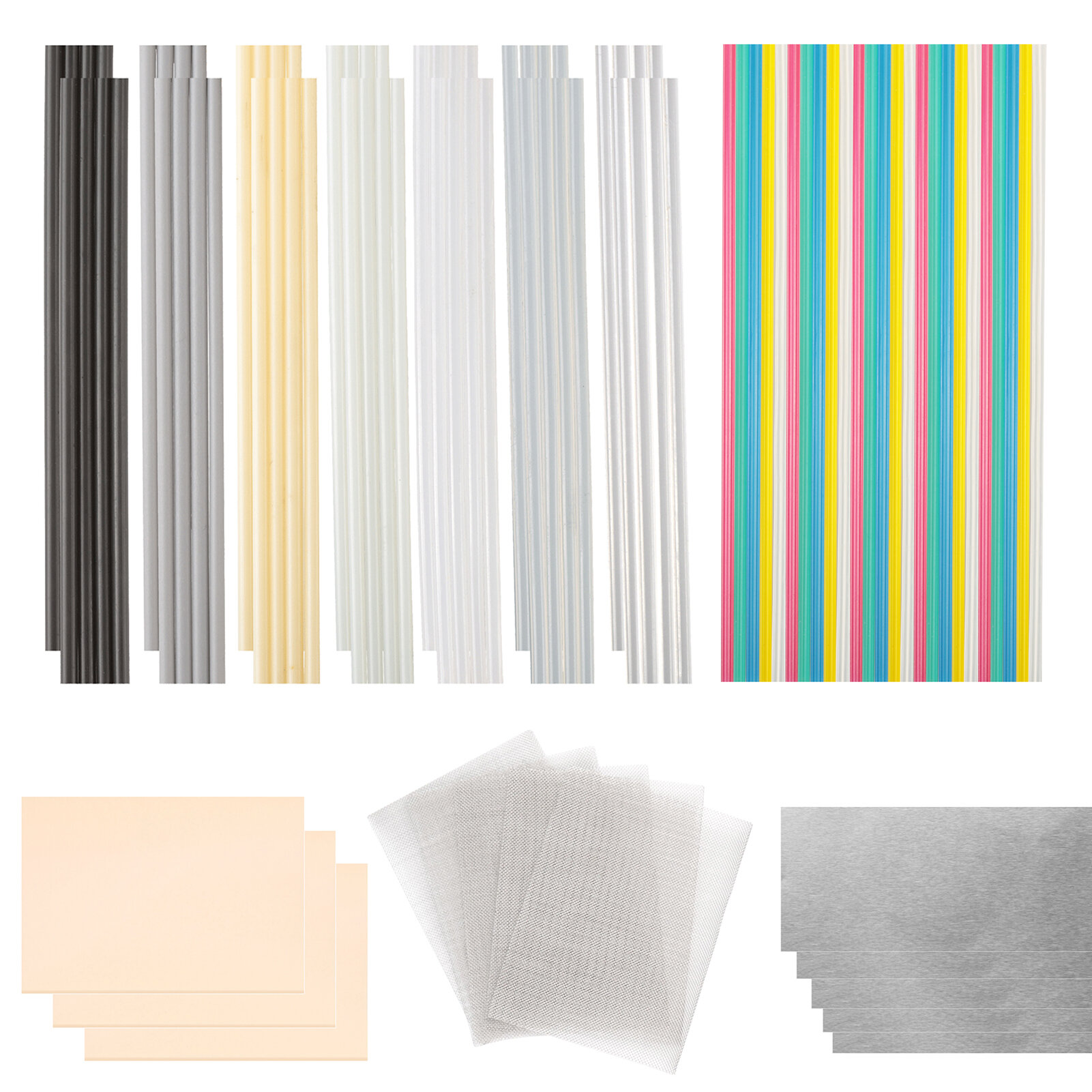 90 PCS Пластиковые Электроды для Сварки ABS PP PU PE PA PC TPO 7 Типов Электродов для Сварки Автомобильных Бамперов, Каек, Набор для Ремонта Пластика со Стainless Steel Mesh Материал ABS PP PU PE PA PC TPO Количество 90 Штук