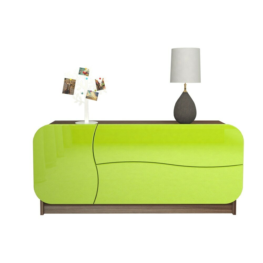 Комод Мебелеф-28, корпус ясень шимо темный, фасад яблоко глянец, 115х40х52, ящики справа