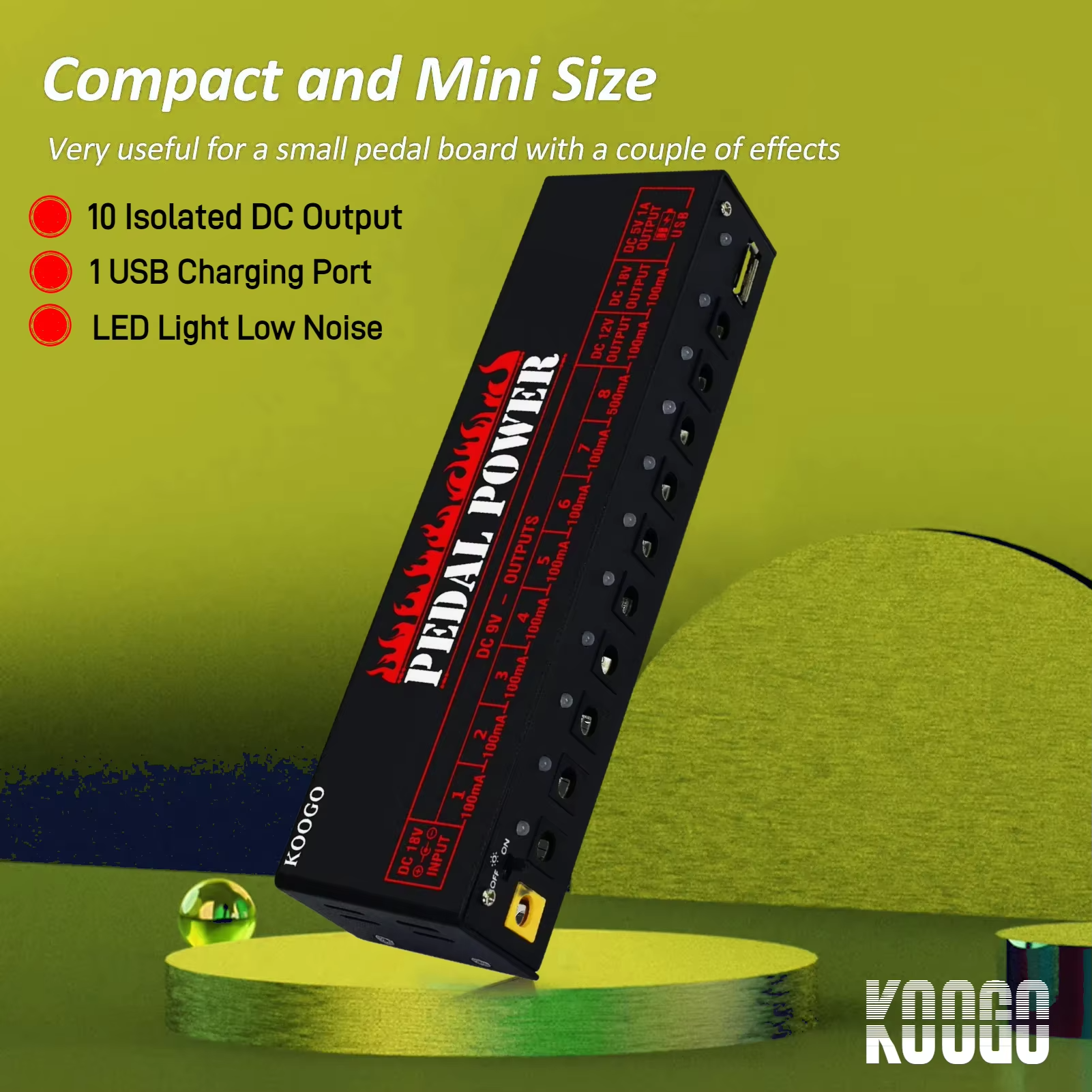 Koogo гитара Эффекты педаль питания 10 изолированный источник постоянного тока выход 1USB 5V порт эффекторный источник питания 9V 12V 18V для педалей