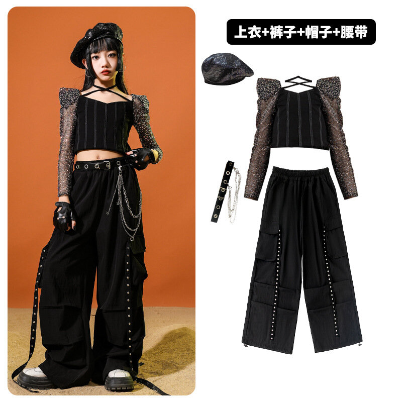 Костюмы для джазовых танцев "Звездные подиумы", для девочек, черные, с блестками, 160 см